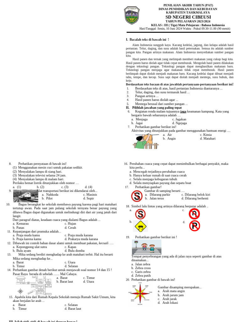 Soal PAT B. Indo Kls 3 | PDF