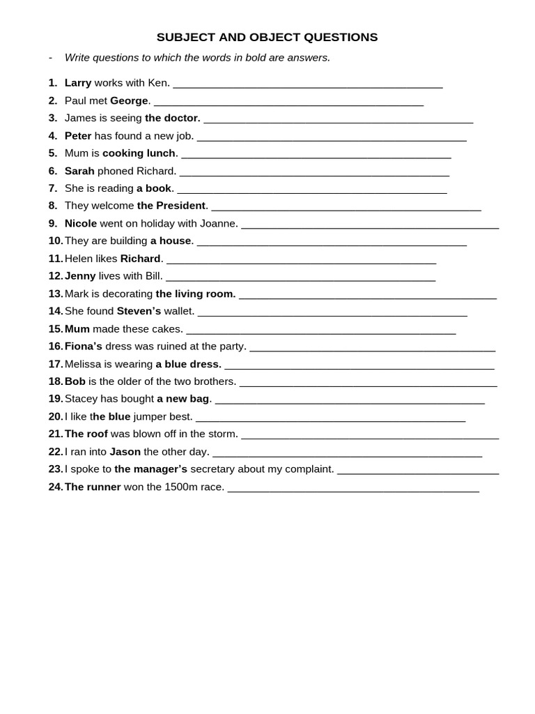 SUBJECT AND OBJECT QUESTIONS | PDF