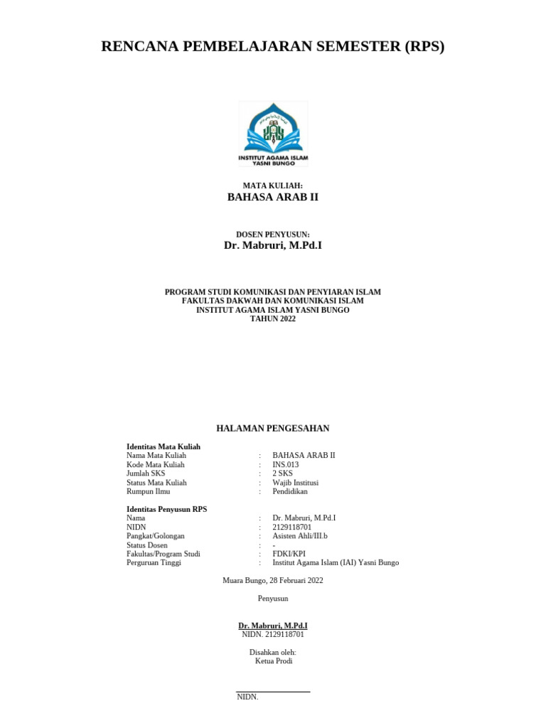 2122rps - MK Bahasa Arab II (Kpi Sm4) | PDF