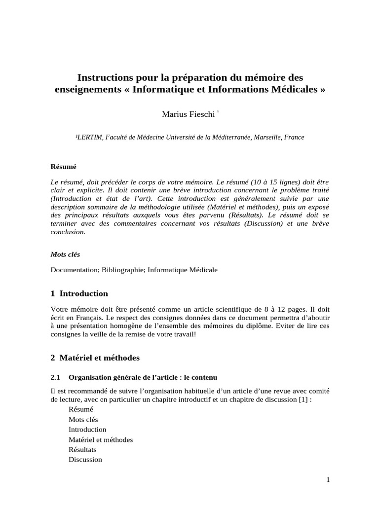 Instructions Pour La Préparation Du Mémoire Des Enseignements | PDF