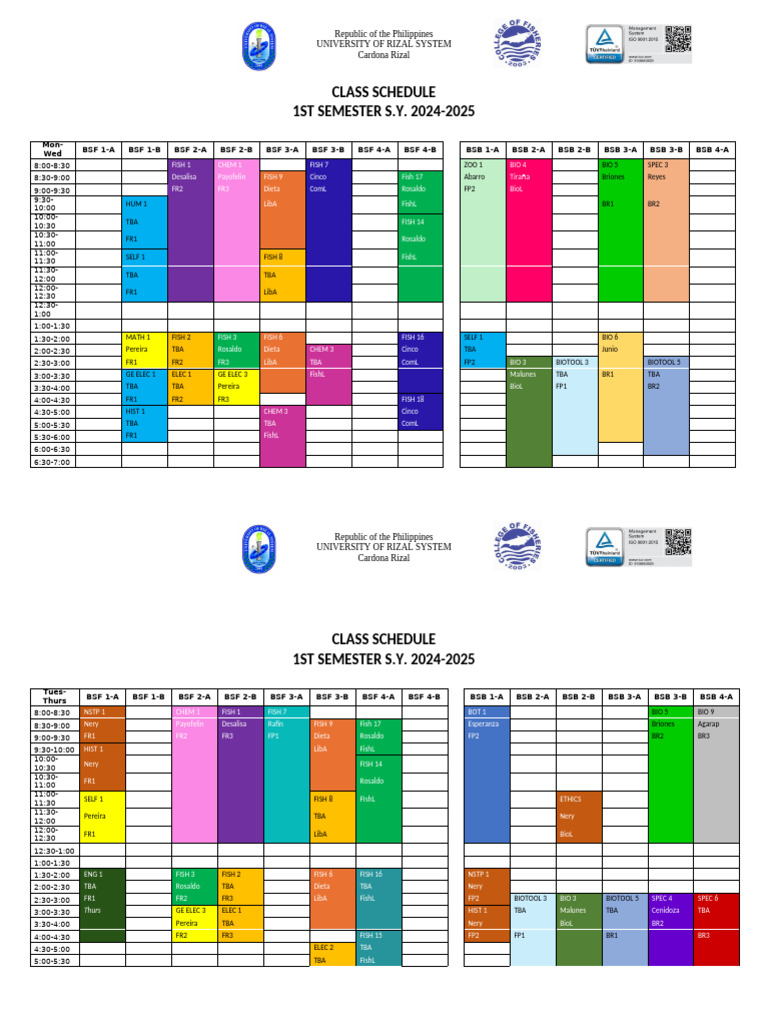 Class Sched - 1ST Sem - Sy2024 2025 Ursc As of 08 19 2024 1 | PDF