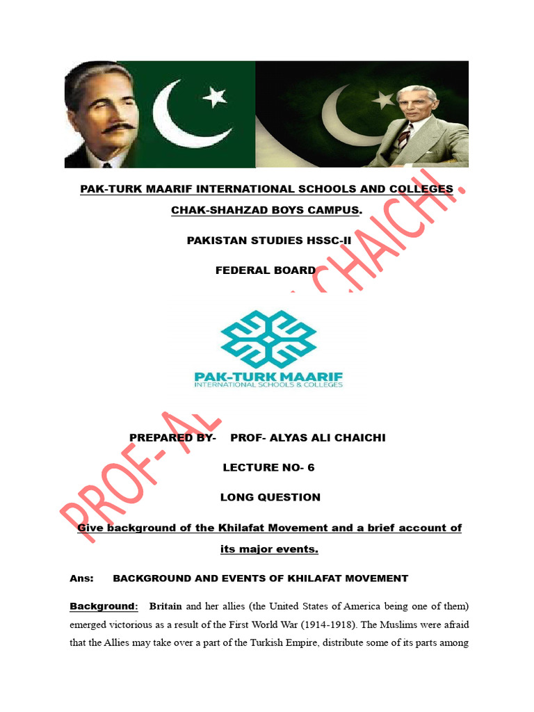 Khilafat Movement Chap-1 - Lecture No - 6 | PDF Khilafat Movement Chap-1 - Lecture No - 6 | PDF