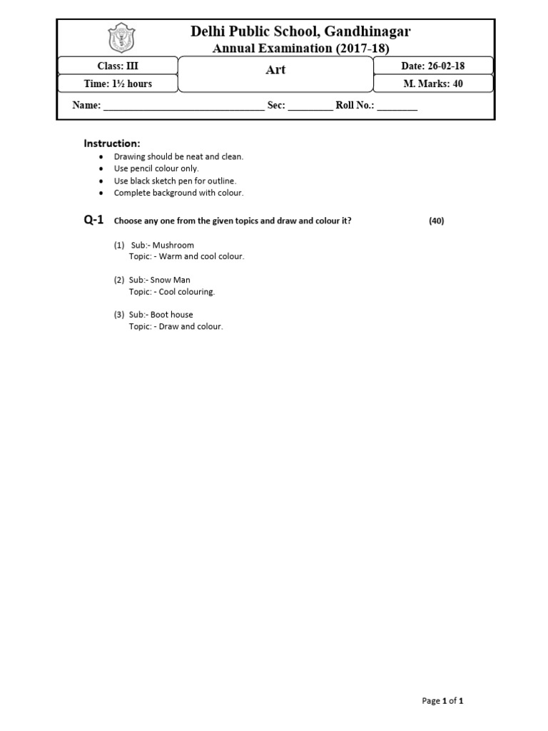Question Paper of Annual Examination Class 3 | PDF