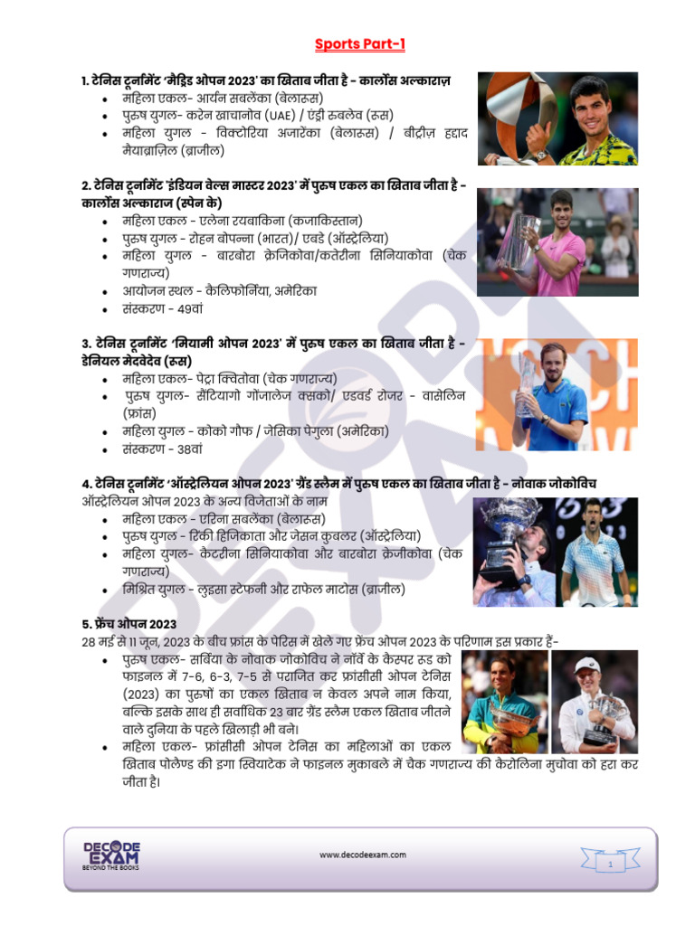 Sports Current Affairs 2024 | PDF