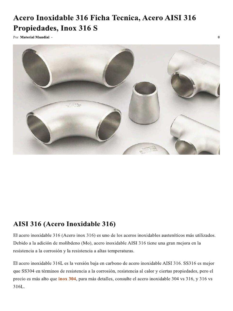 Acero Inoxidable 316 Ficha Tecnica, Ace..., Inox 316 S - Material Mundial Grados | PDF