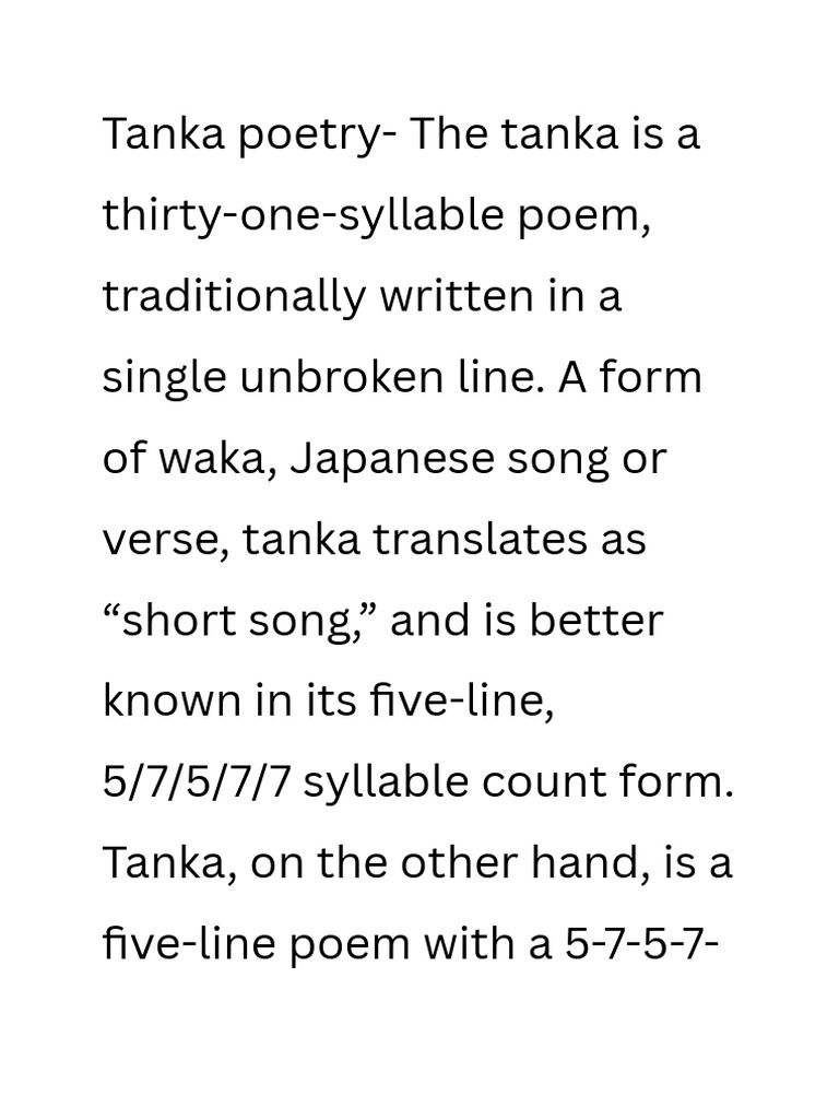 Tanka Poetry - The Tanka Is A Thirty-One-Syllable Poem, Traditionally ...