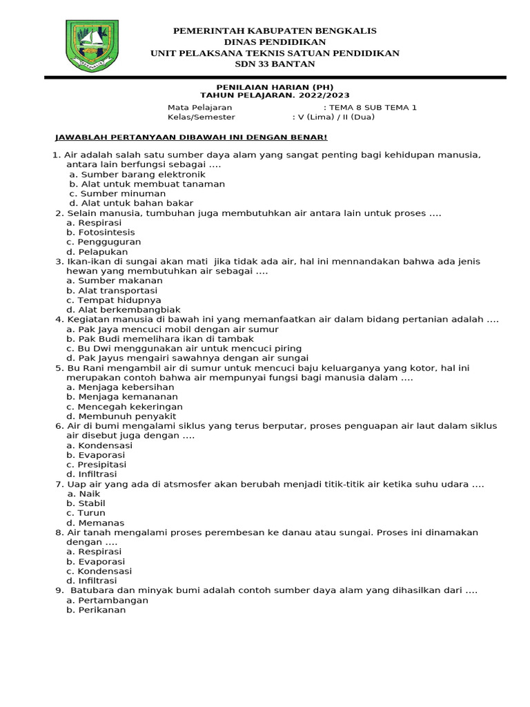 Soal Uh Tema 8 Sub Tema 1 | PDF