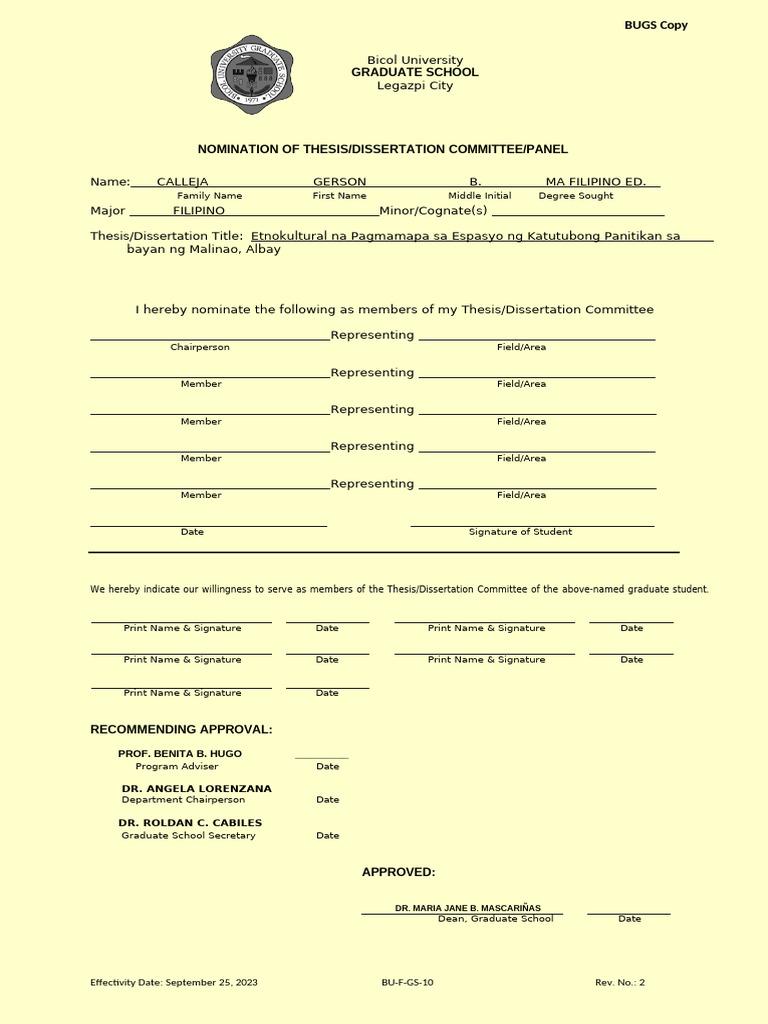 Thesis Committee Nomination Form | PDF | Thesis | Science