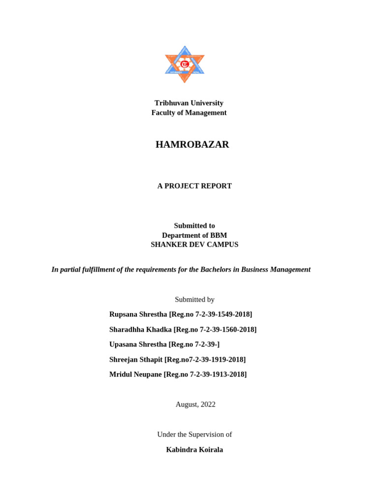 Hamrobazar: in Partial Fulfillment of The Requirements For The ...