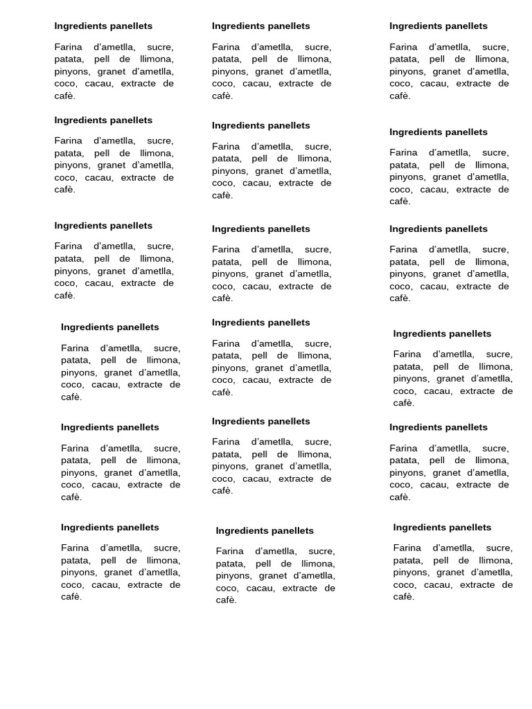 Ingredients Panellets | PDF