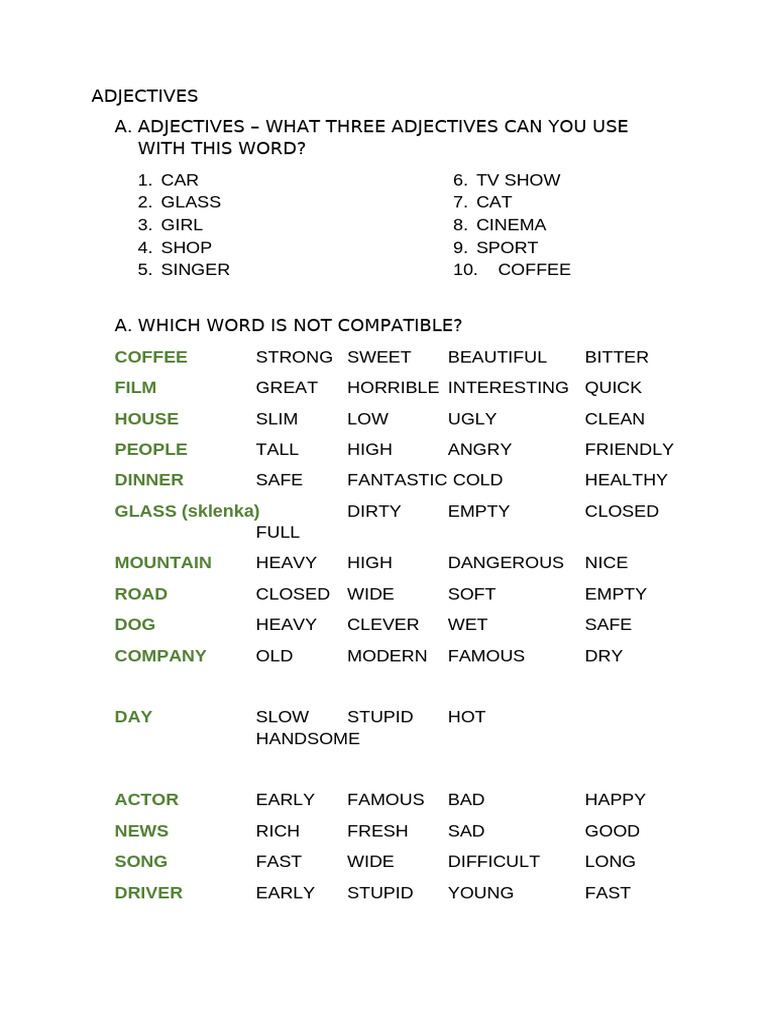ADJECTIVES Exercises | PDF