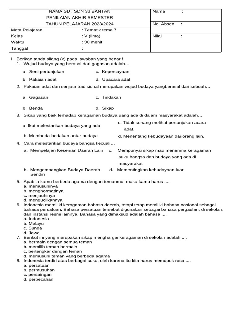 Soal Pas Tema 7 | PDF