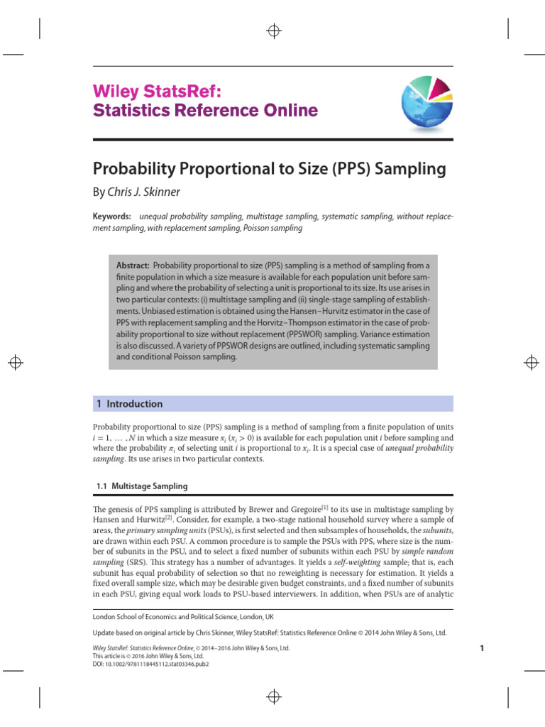 Probability Proportional To Size (PPS) Sampling: Chris J. Skinner | PDF