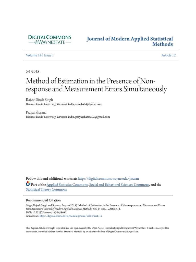 Method Of Estimation In The Presence Of Non Response And Measurem Pdf