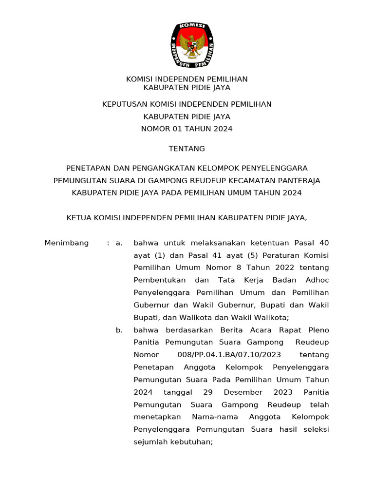 01 - SURAT KEPUTUSAN PENGANGKATAN KPPS | PDF