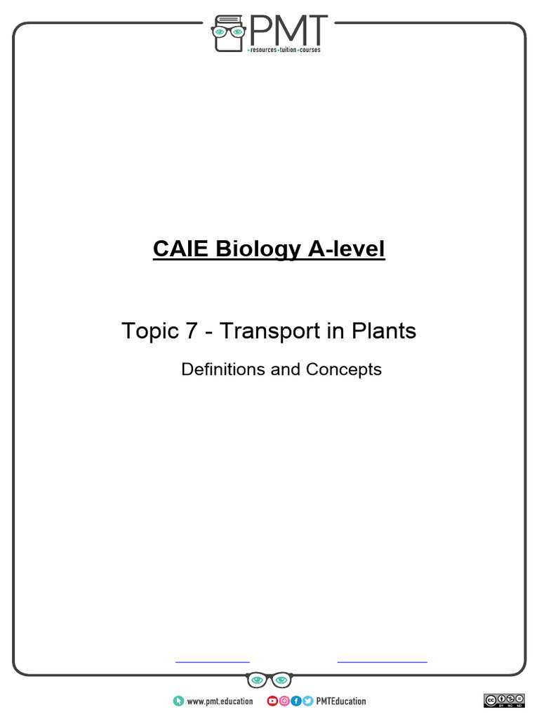 Definitions - Topic 7 Transport in Plants - CAIE Biology A Level | PDF