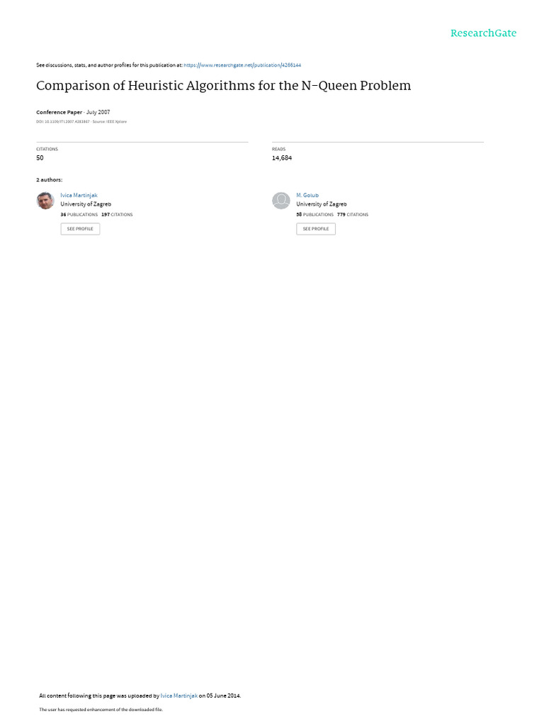 Comparison of Heuristic Algorithms For The N-Queen | PDF