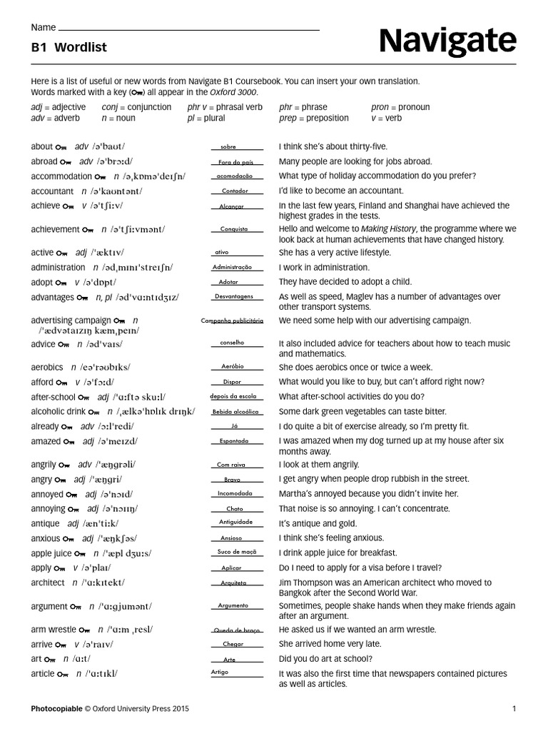 Navigate B1 Wordlist | PDF
