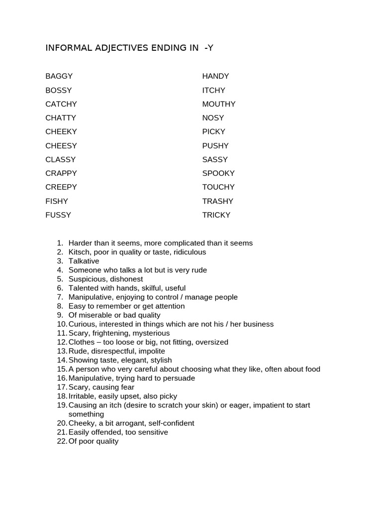 Informal Adjectives Ending in - y | PDF