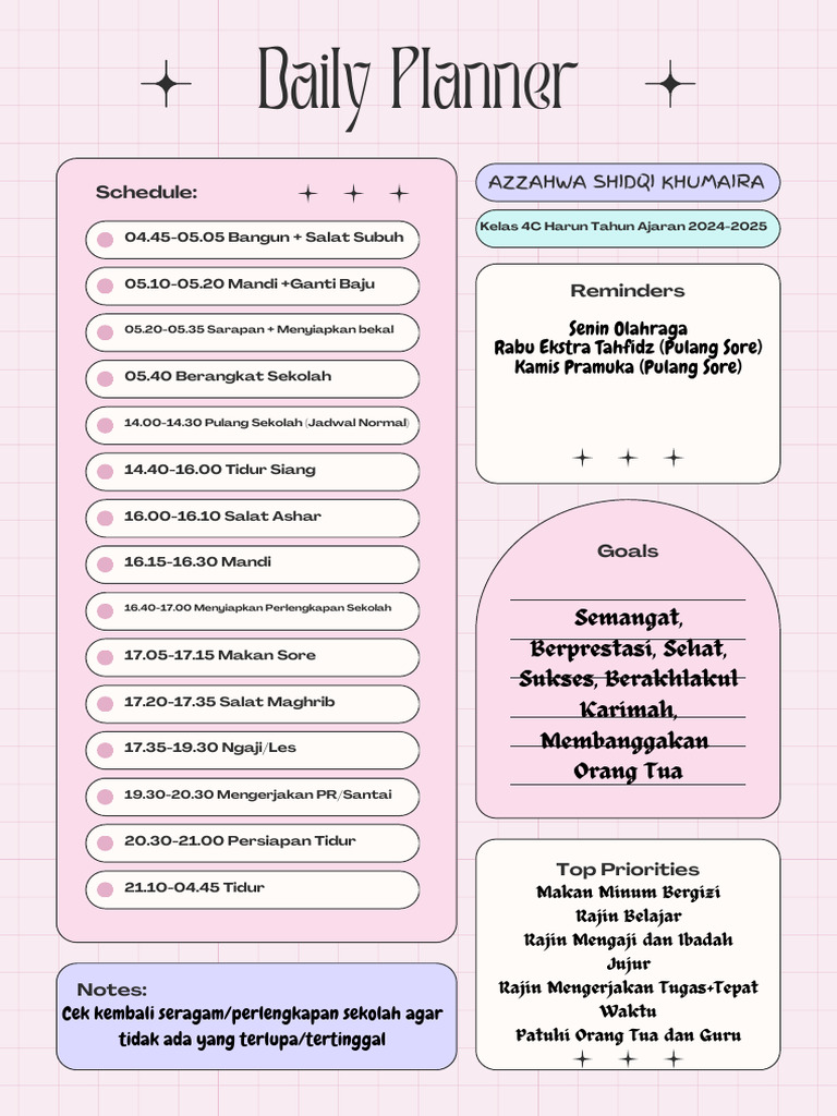 Pink Aesthetic Scrapbook Class Schedule A4 Document | PDF