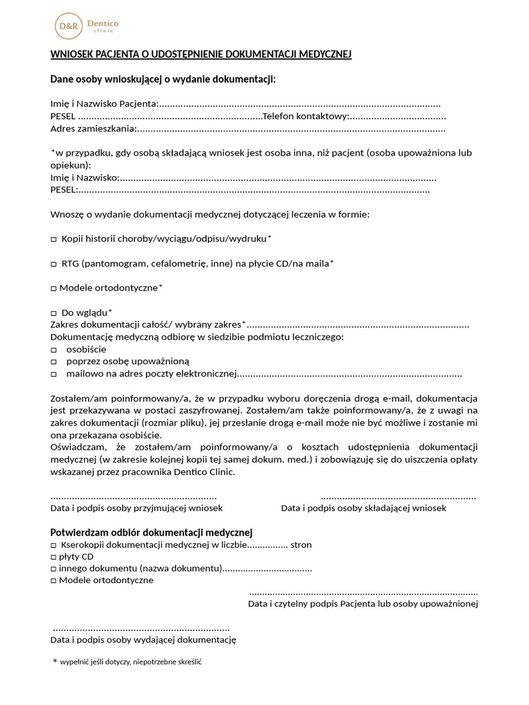 Wniosek o Udost. Dokumentacji Dentico | PDF