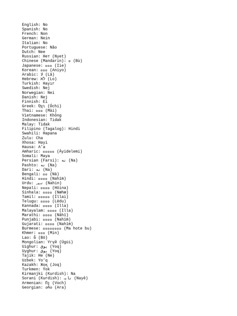 No in 100 Languages | PDF