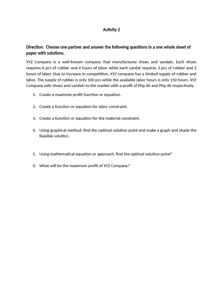 Activity Linear Programming | PDF