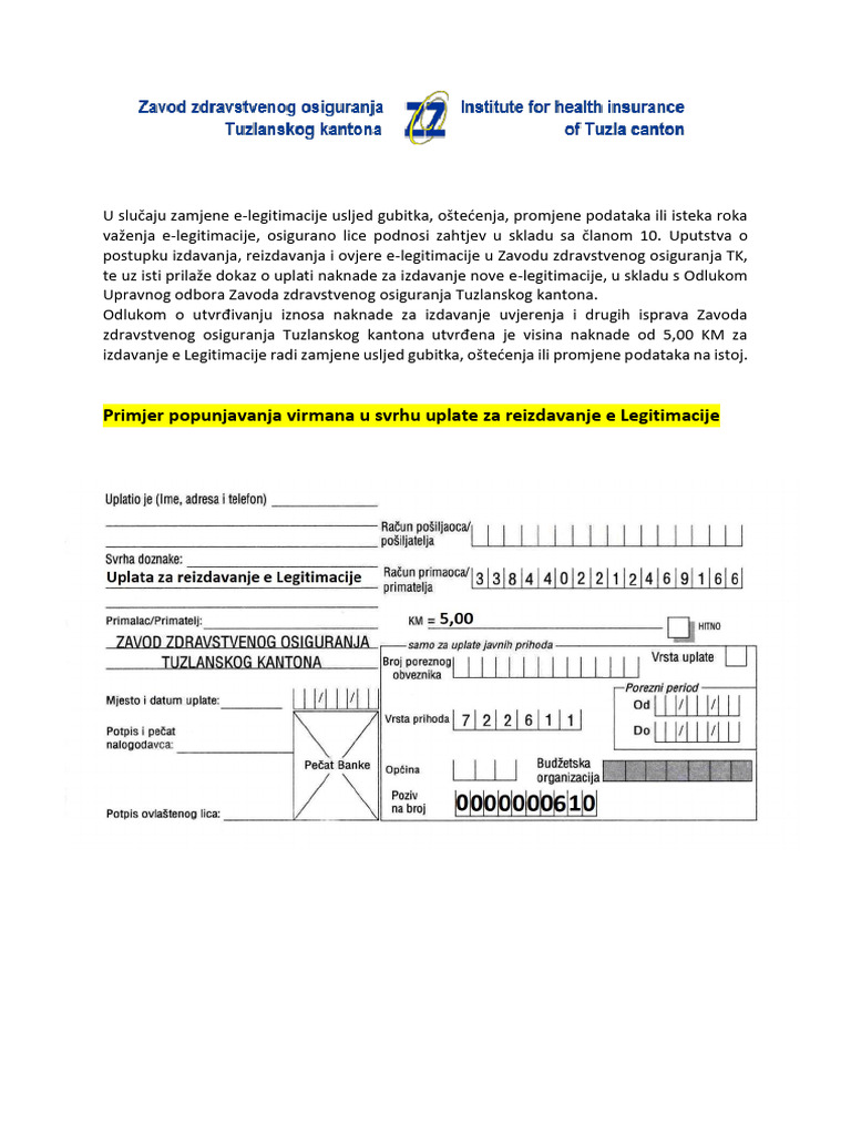 Primjer Uplate Za Reizdavanje | PDF