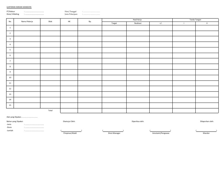 Blanko Laporan Harian Mandor | PDF