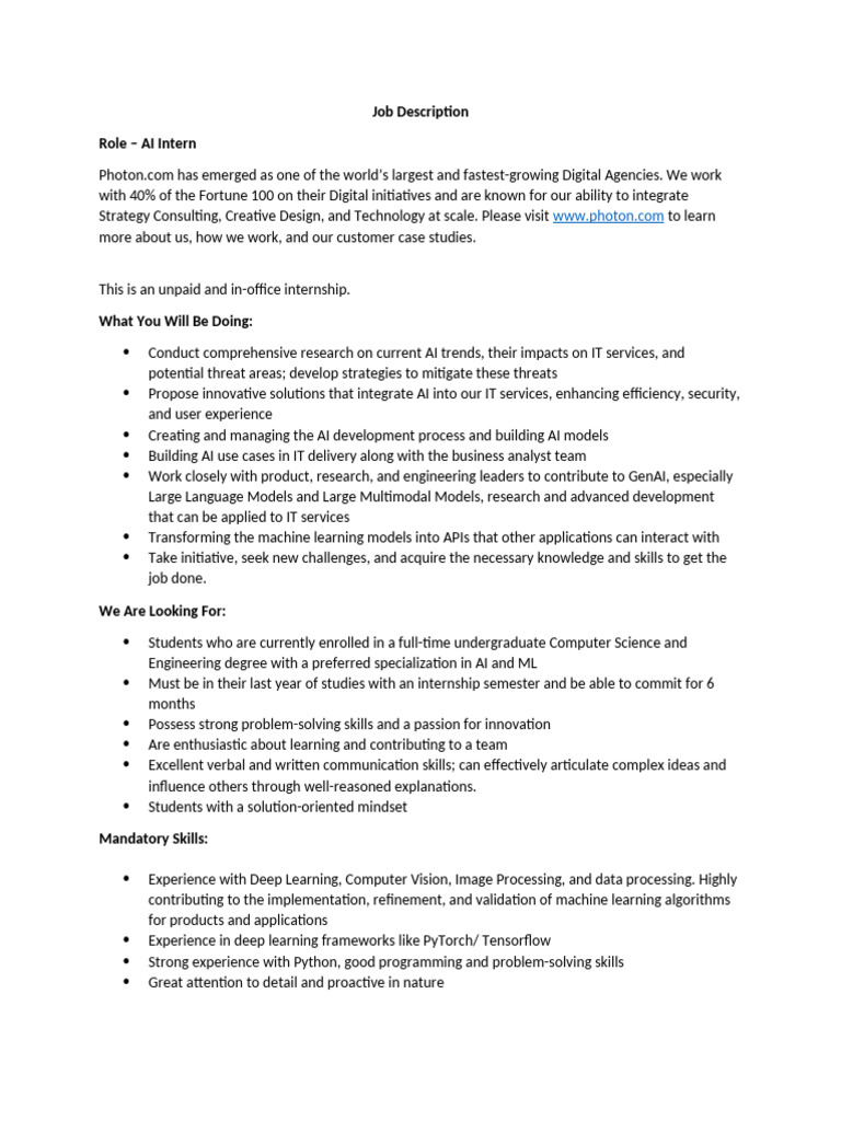 Job Description Role - AI Intern | PDF