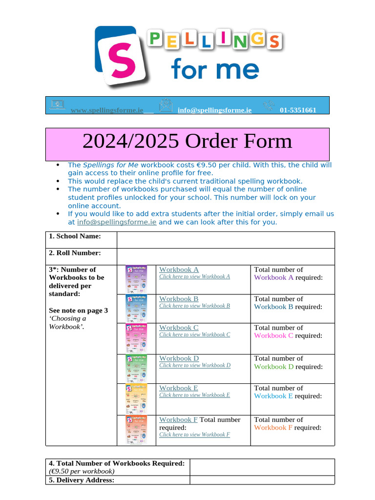 Spellings For Me Order Form | PDF