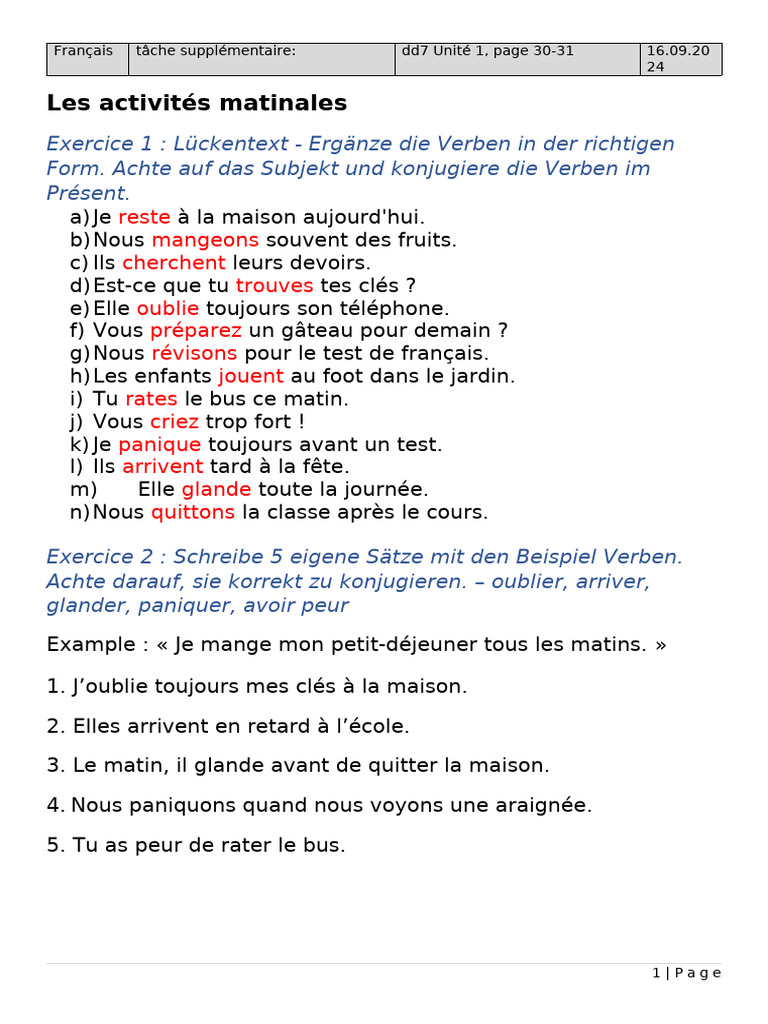 05 E Verbes en Er Solution | PDF