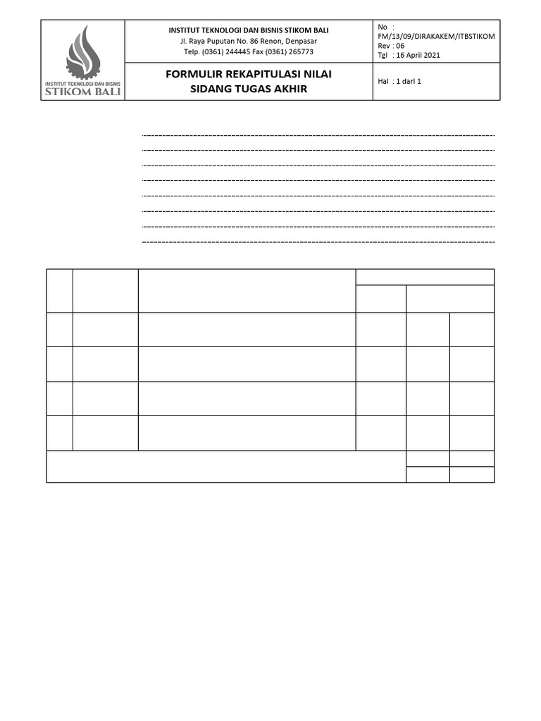 Form Rekapitulasi Nilai Sidang TA | PDF