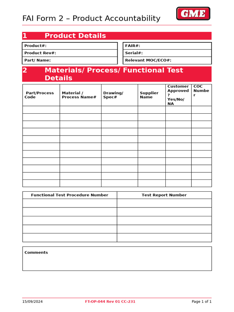 FT-OP-044 Form 2 - Product Accountability | PDF