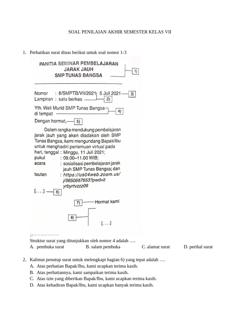 Soal Pas Kelas Vii 2022 | PDF