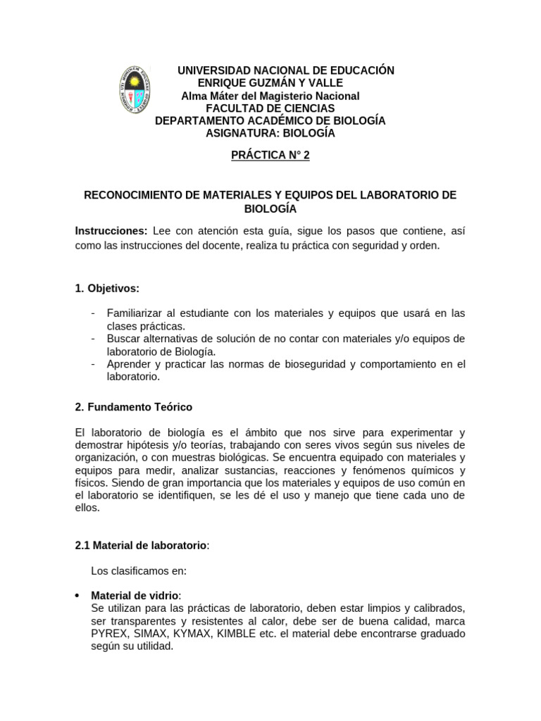 Práctica 02 - Materiales y Equipos de Laboratorio | PDF