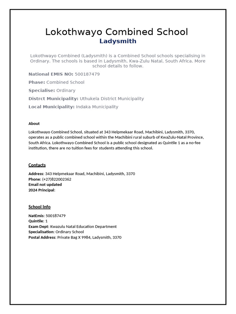 Lokothwayo Info. | PDF