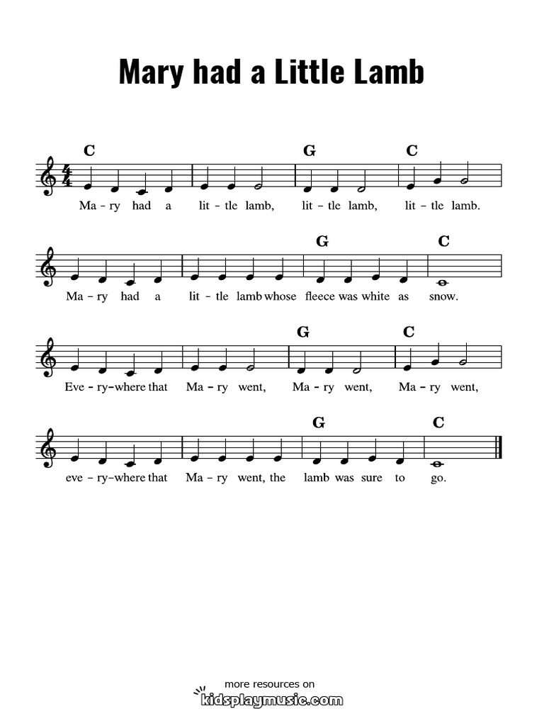 Mary Had A Little Lamb Ukulele Sheet Music | PDF