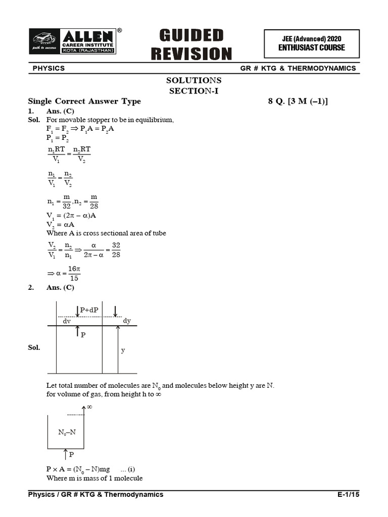 GR # 09 - KTG & Thermodynamics (Solution) - 1 | PDF