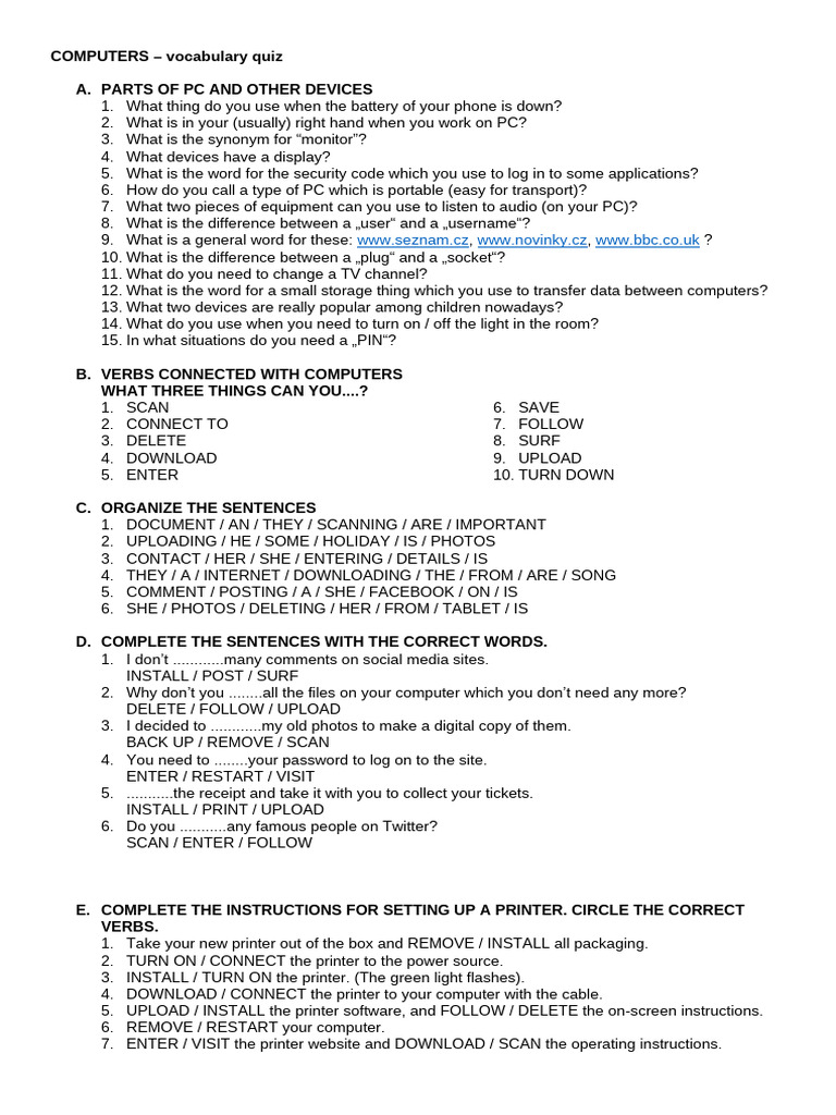 COMPUTERS Vocabulary Quiz | PDF