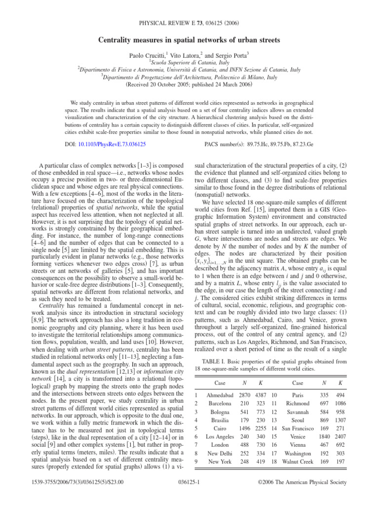 Centrality Measures In Spatial Networks Of Urban Streets Pdf
