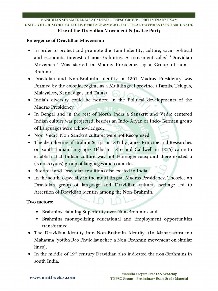 11.rise of The Dravidian Movement Justice Party | PDF
