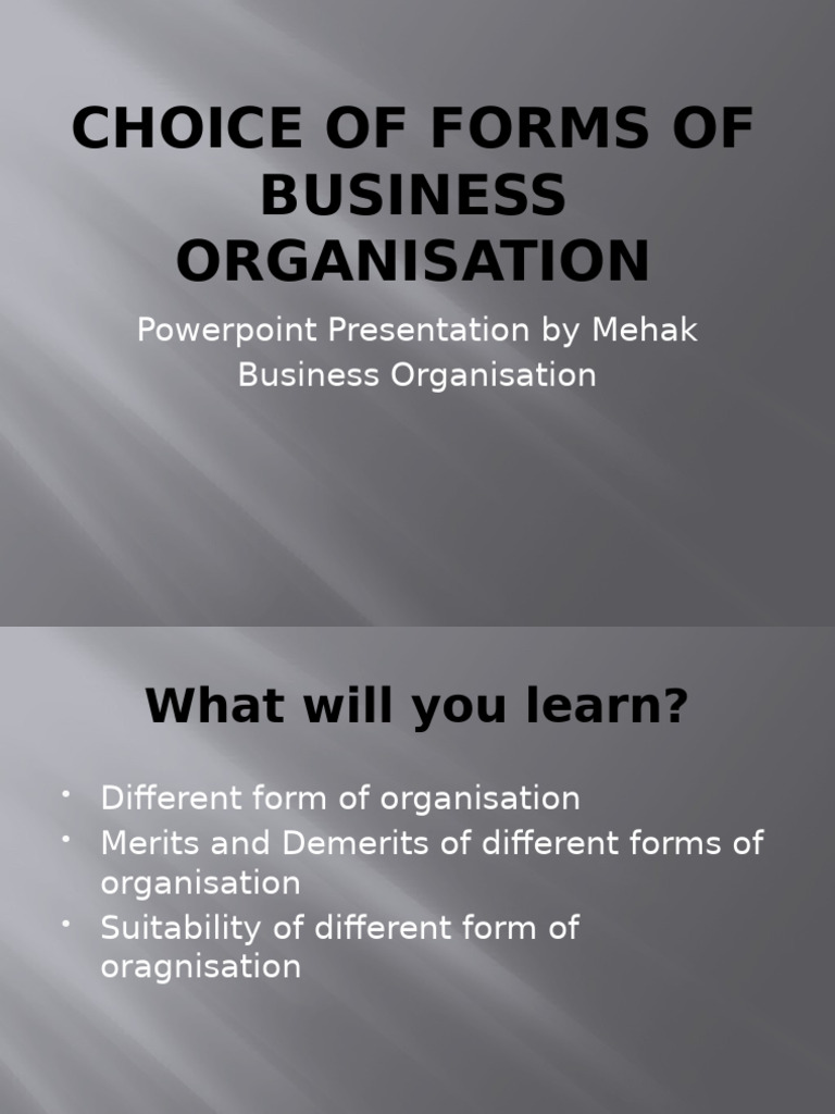 Choice of Forms of Business Organisation | PDF | Partnership | Public ...