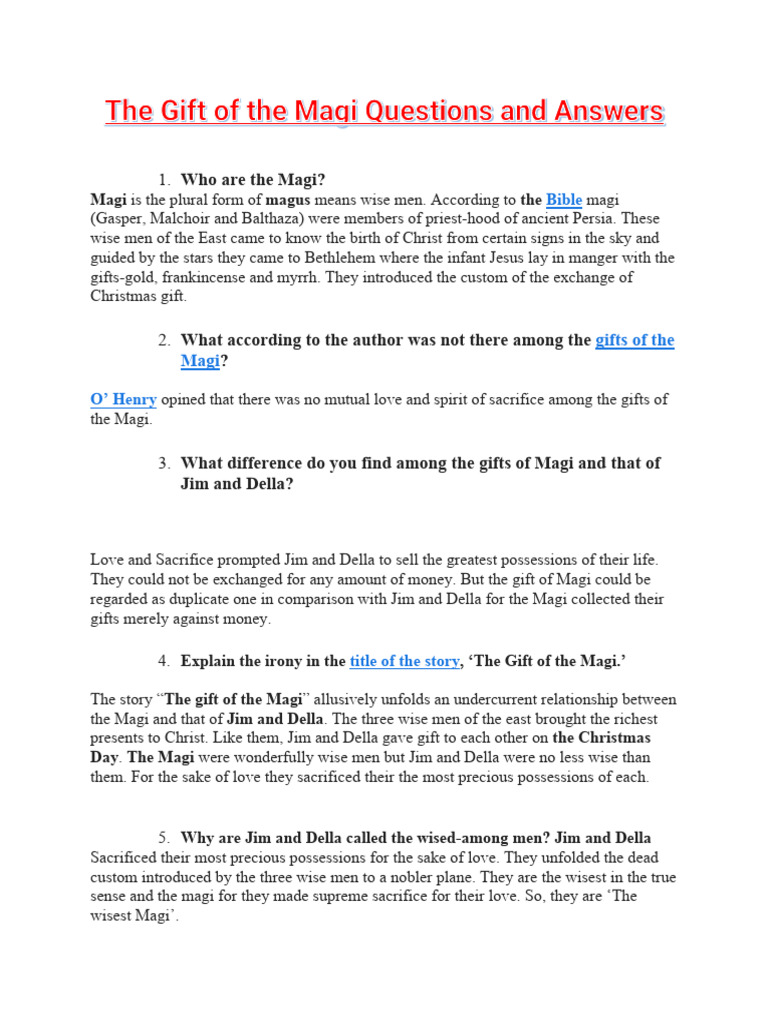 The Gift of The Magi Questions and Answers | PDF
