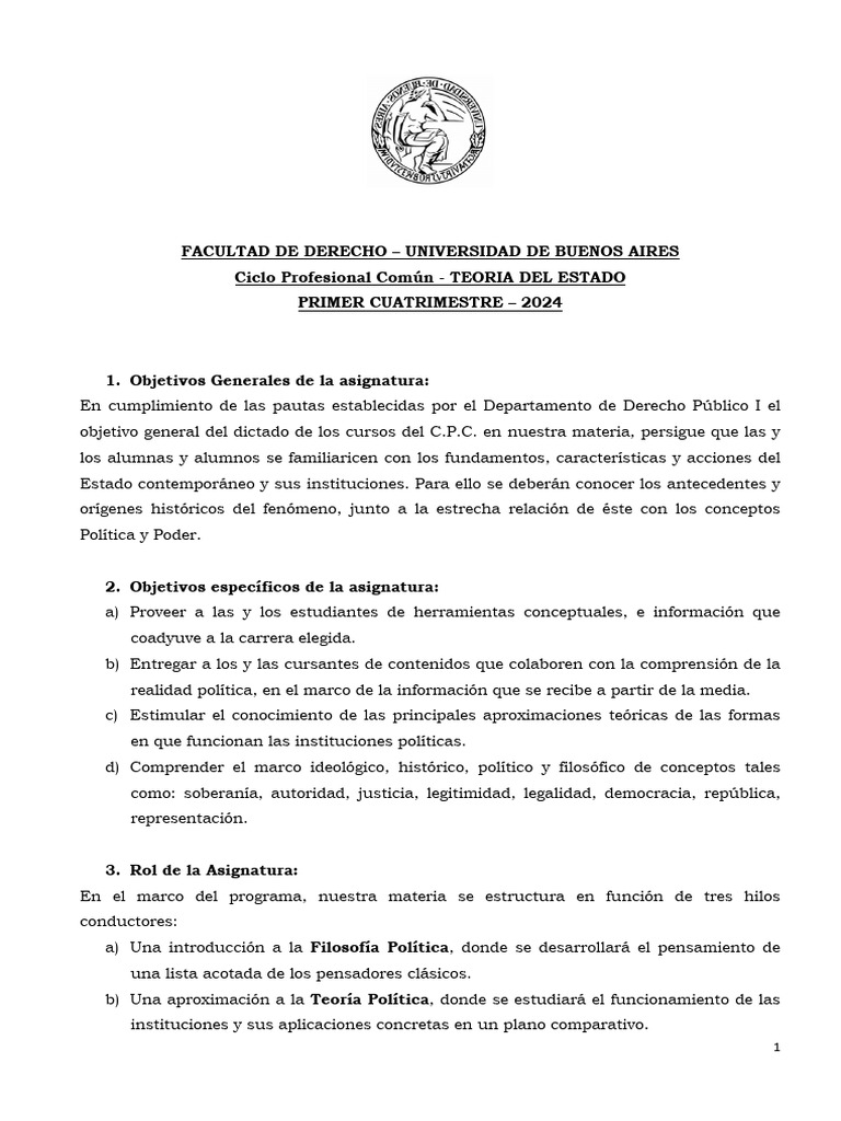 01 Programa - Teoria Del Estado 2024 - 240326 - 121410 | PDF