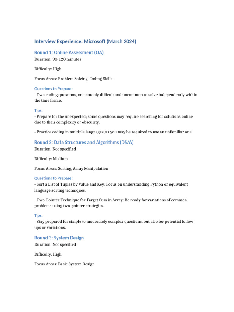 Microsoft Interview Experience Pdf