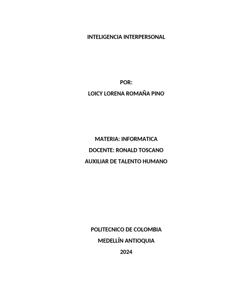 Inteligencia Interpersonal Loicy | PDF