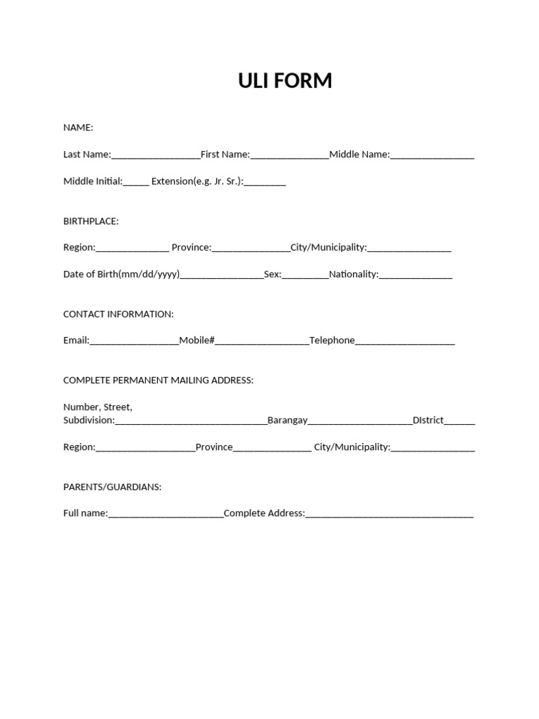 ULI Form | PDF