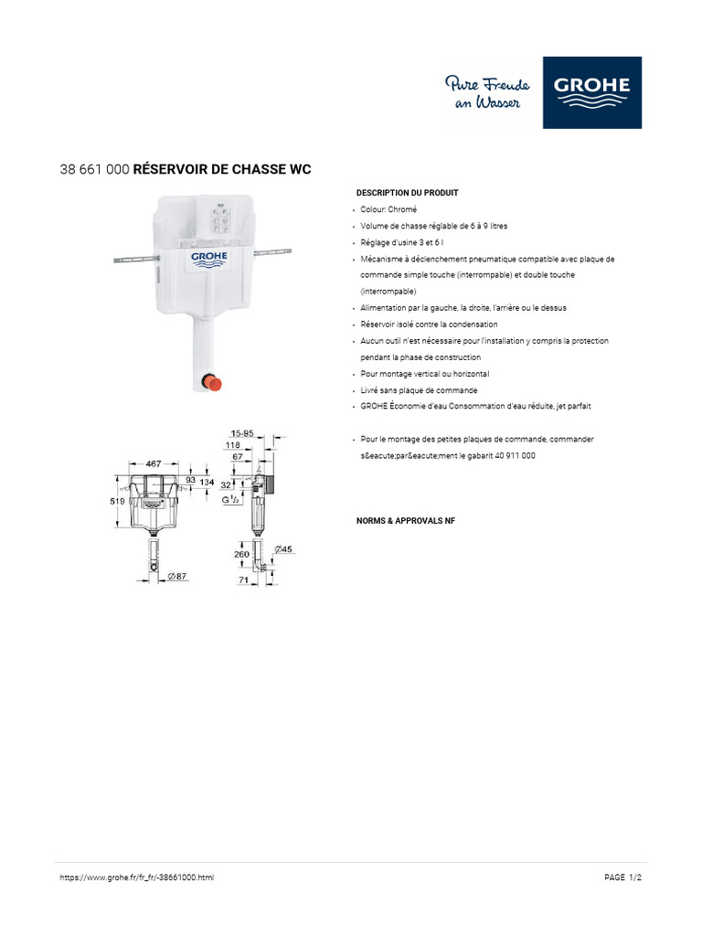 GROHE Specification Sheet 38661000 | PDF