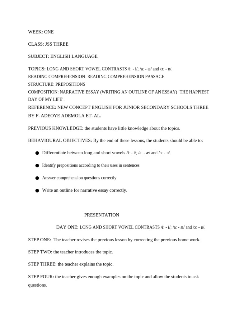 Lesson Note English Jss3 | PDF
